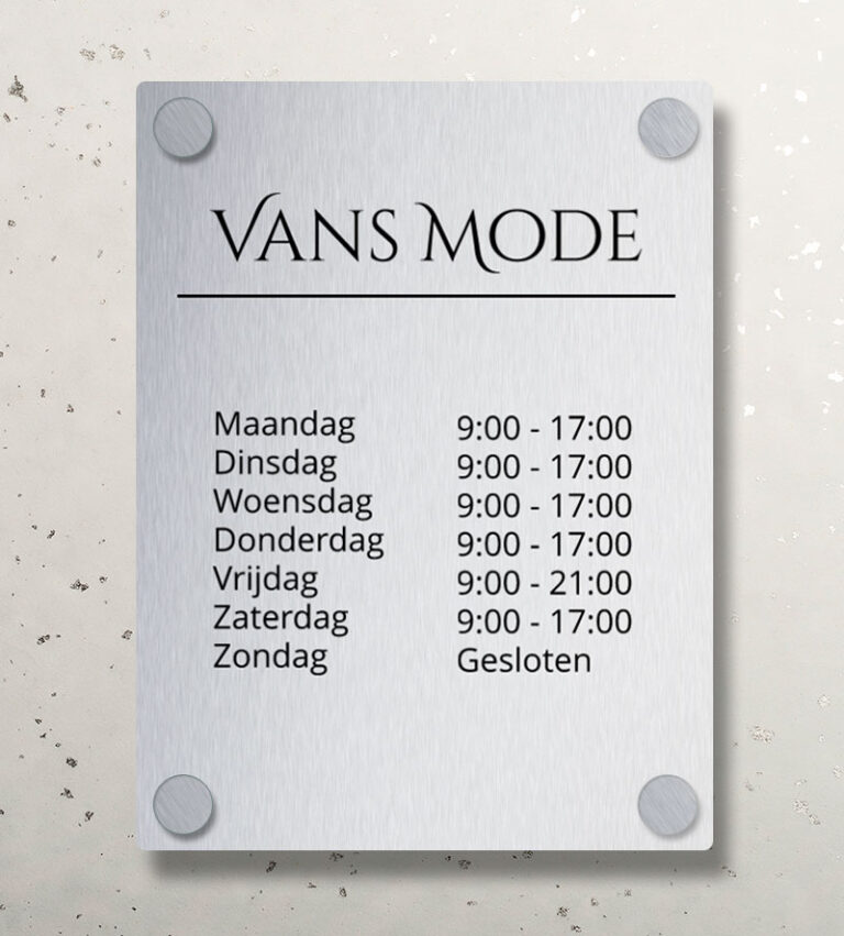 Groot formaat Openingstijden Bordje Maken. Online Personaliseren